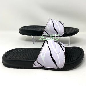 Nike | Shoes | Nike Benassi Slides Womens Sandals Pink White | Poshmark